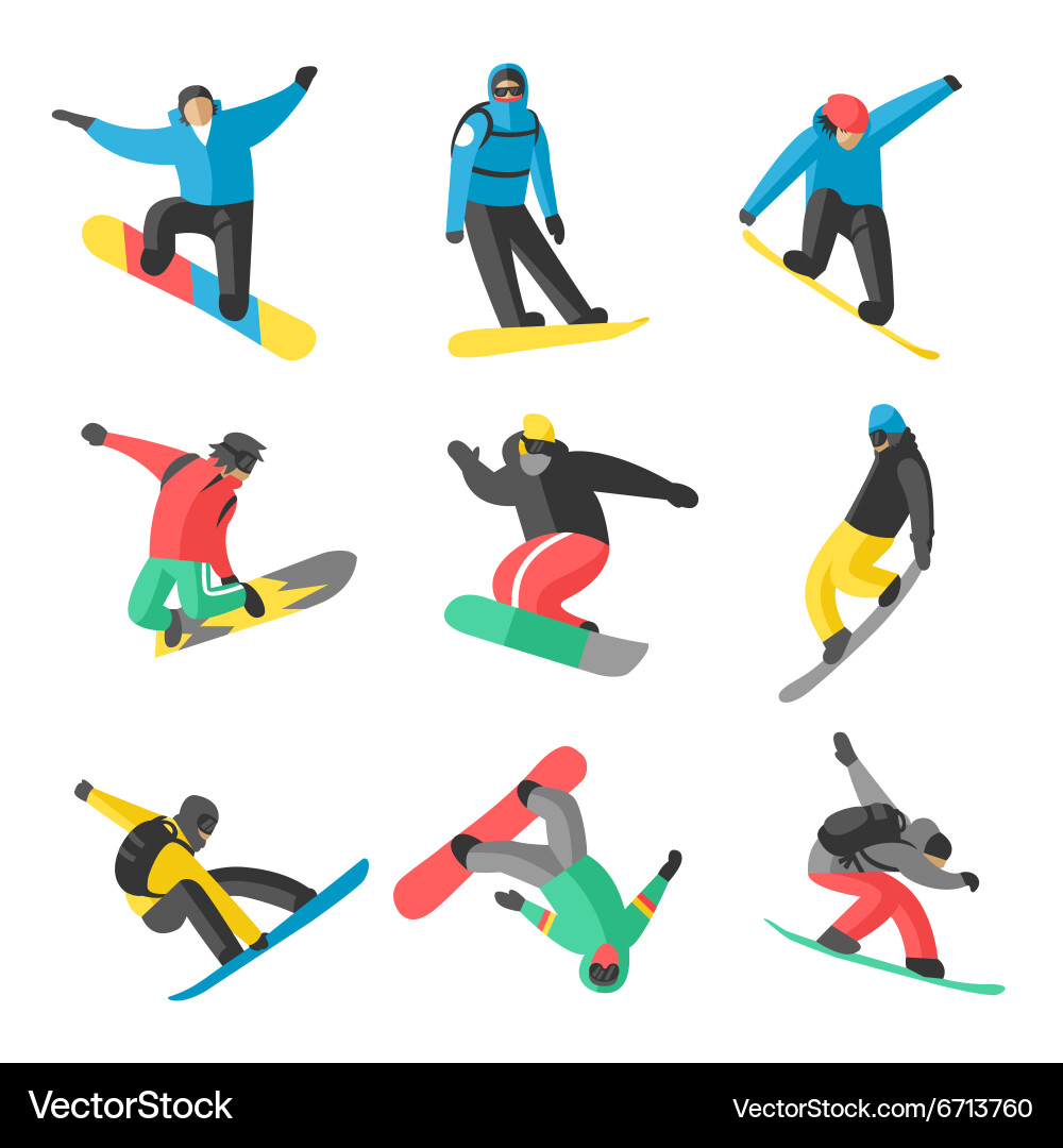 Snowboarder jump in different pose on white Vector Image