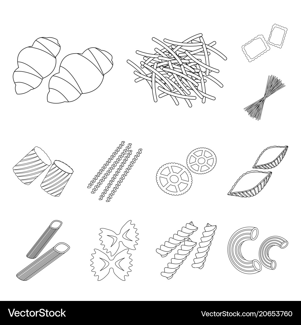 Types pasta outline icons in set collection Vector Image