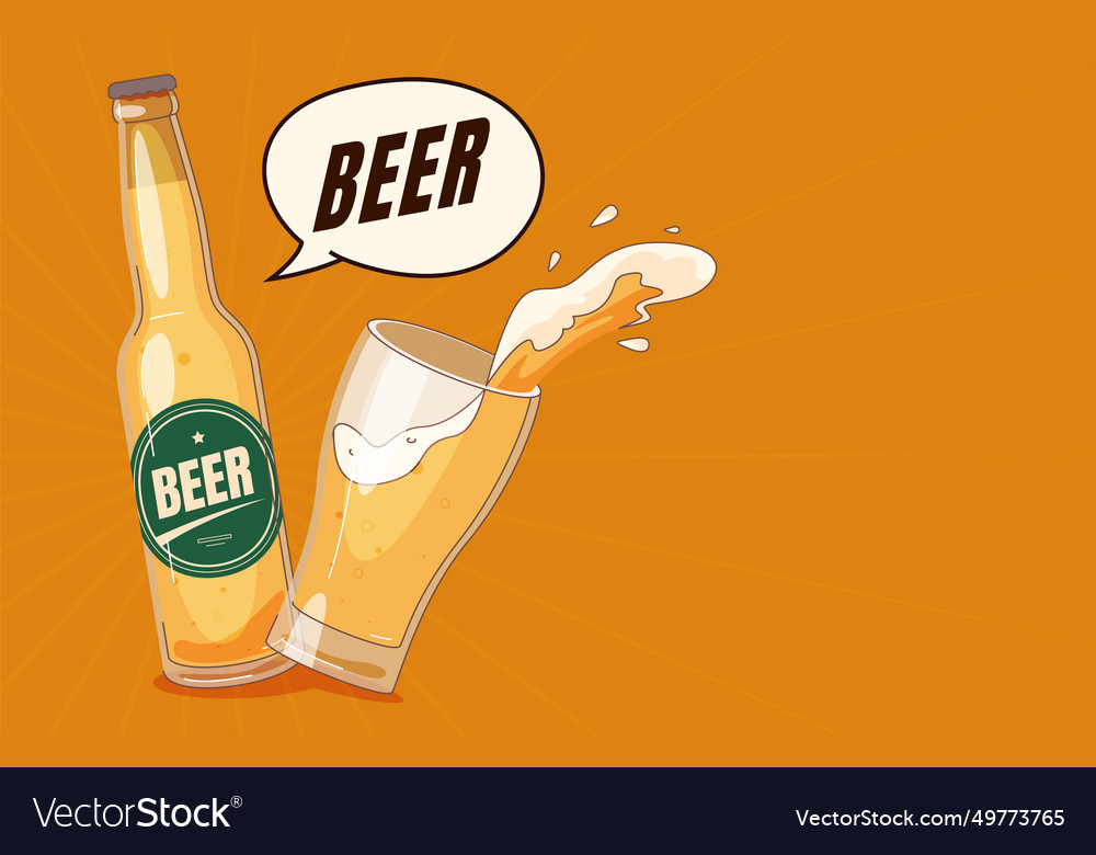 Banner with beer in a bottle and glass dark Vector Image