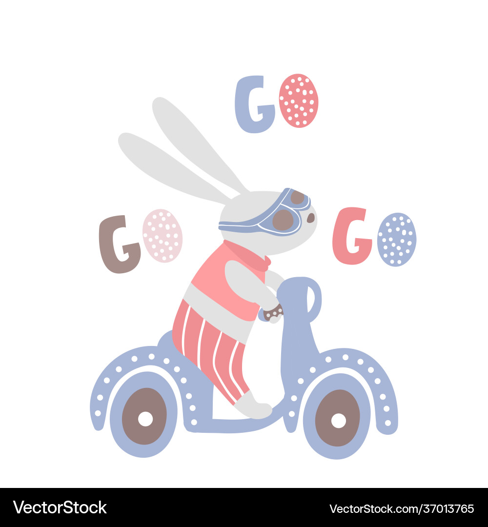 Cartoon bunny on scooter rabbit print Royalty Free Vector