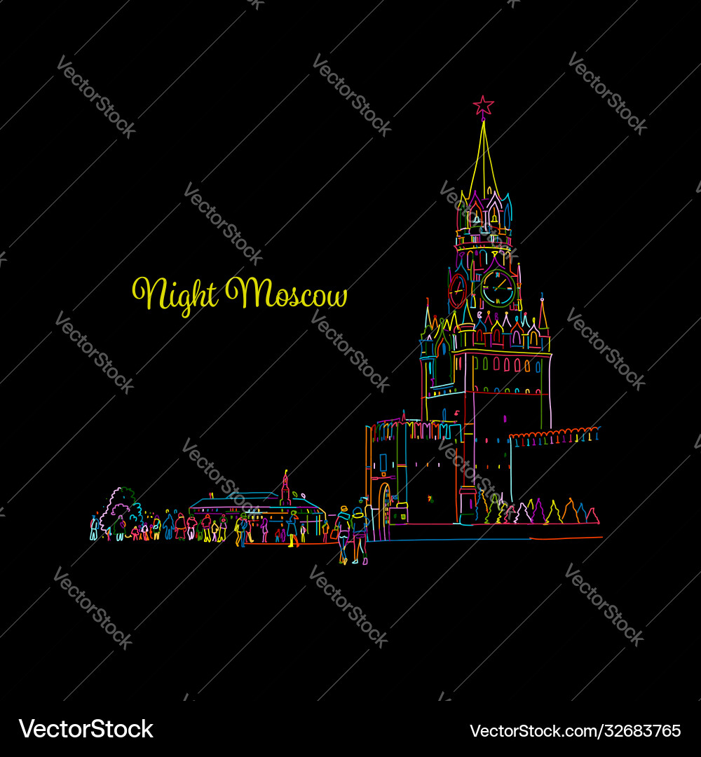 Night moscow red square sketch for your design Vector Image