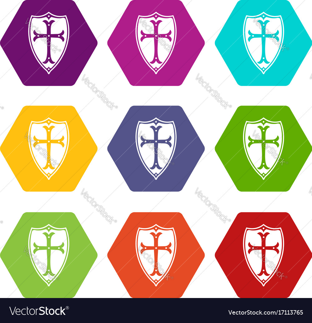 Shield icon set color hexahedron Royalty Free Vector Image