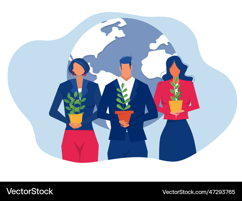 Team business holding plants cooperation nature Vector Image