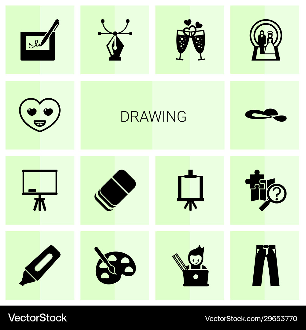 14 drawing filled icons set isolated on white Vector Image