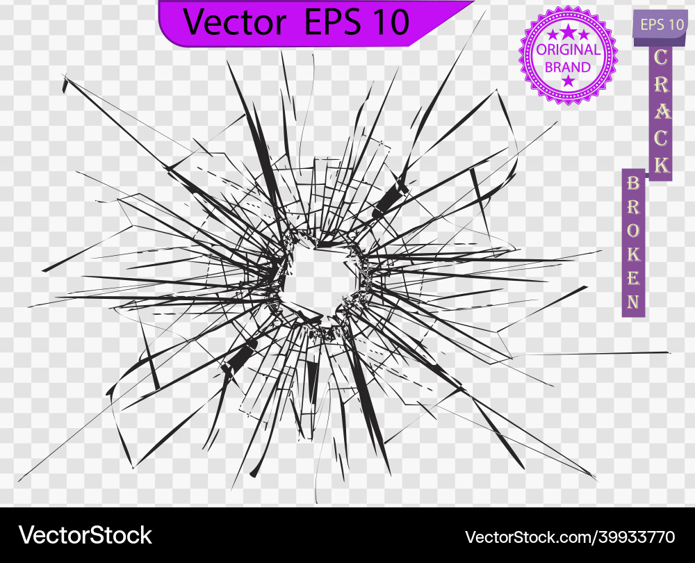 Broken glass cracks bullet marks on glass Vector Image