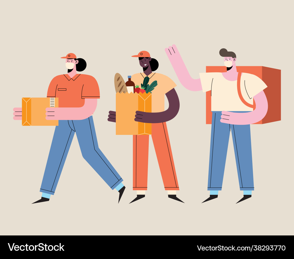 Delivery three workers Royalty Free Vector Image