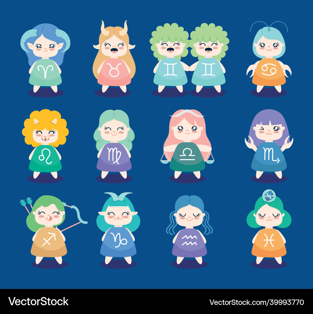 Kawaii zodiac characters set Royalty Free Vector Image