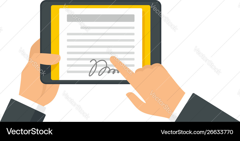 Man tablet signature icon flat style Royalty Free Vector