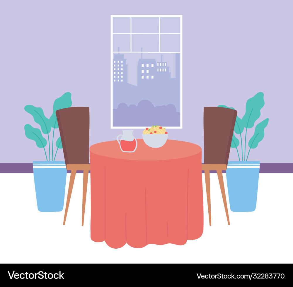 Restaurant interior table with food and beverage Vector Image