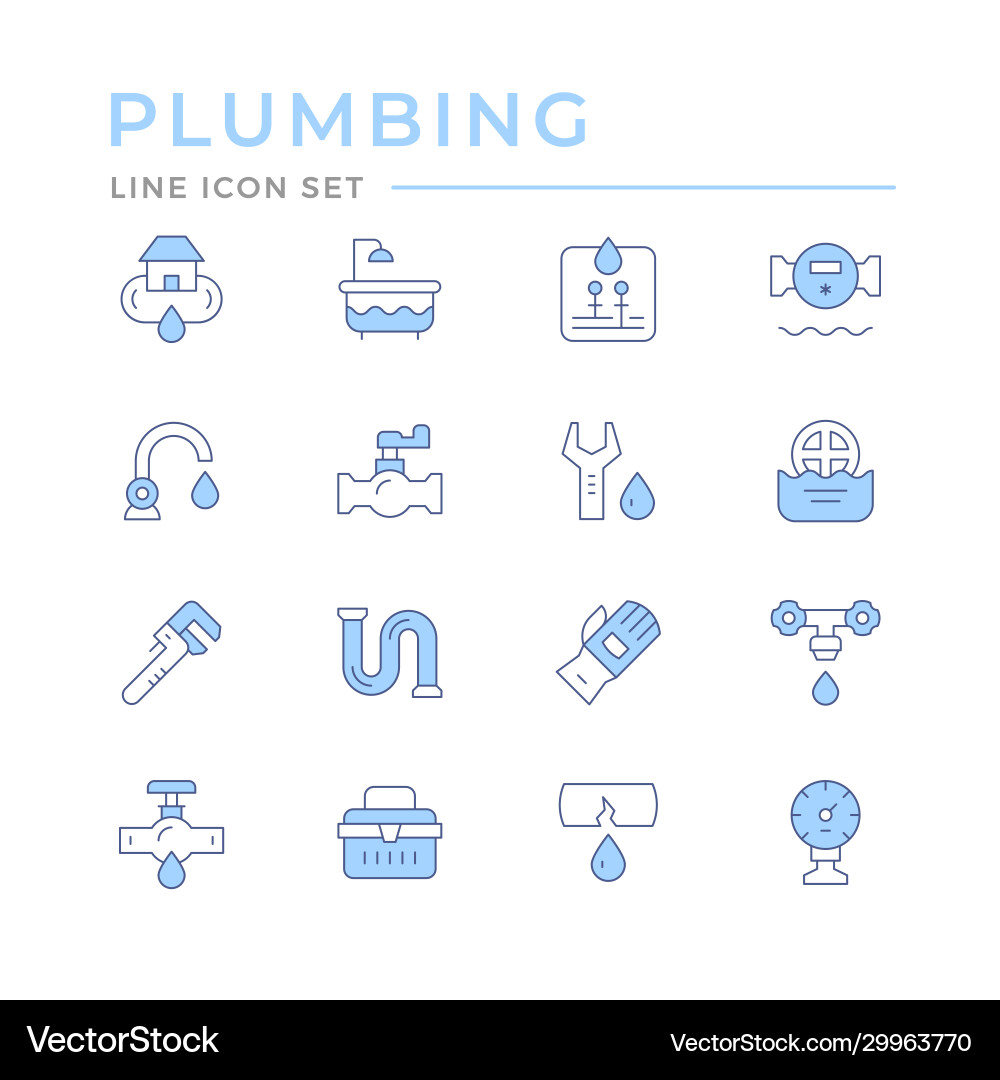 Set color line icons plumbing Royalty Free Vector Image