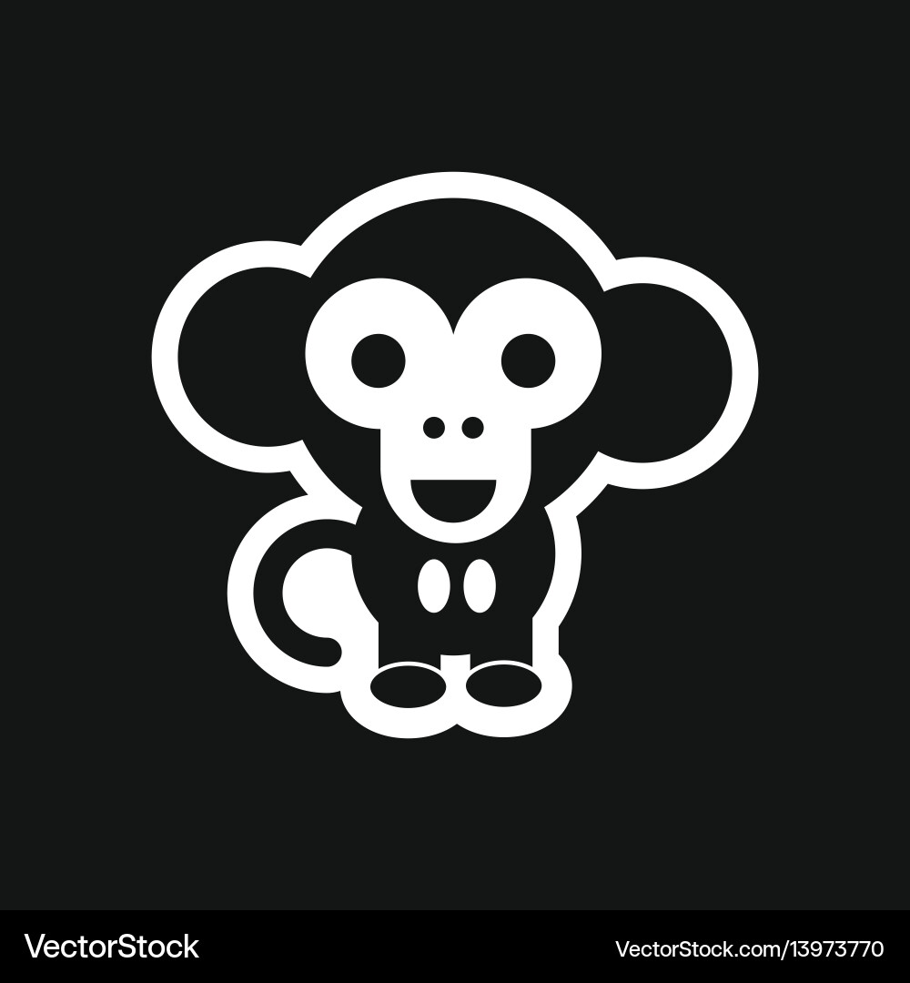 Stylish black and white icon little monkey Vector Image