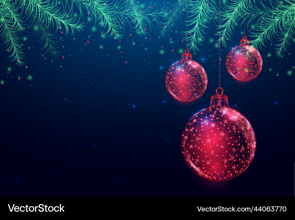 Wireframe christmas ball and tree Royalty Free Vector Image
