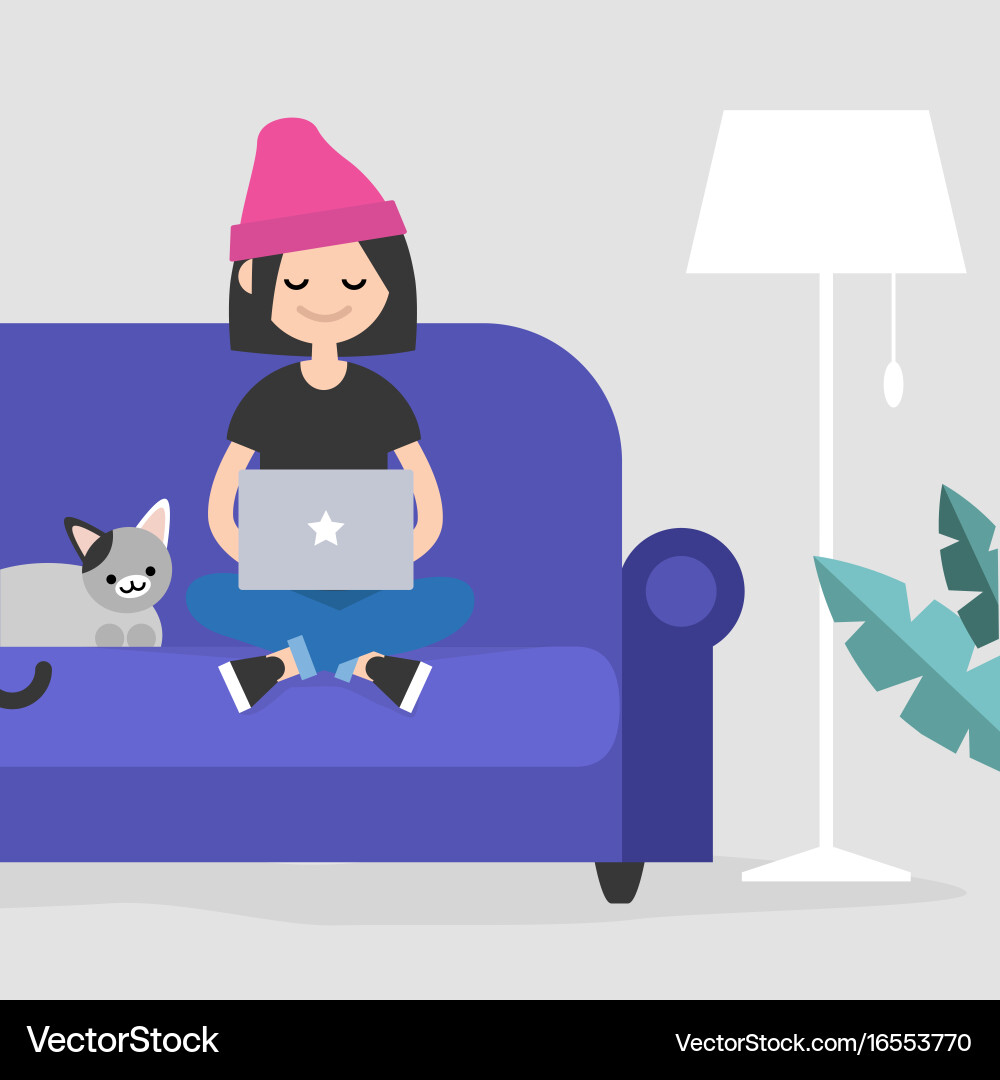 Young female freelancer working at home flat Vector Image