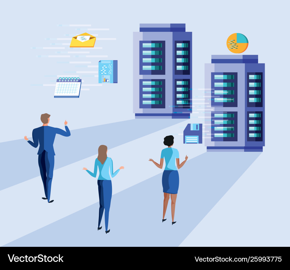 Avatars woman man and big data design Royalty Free Vector