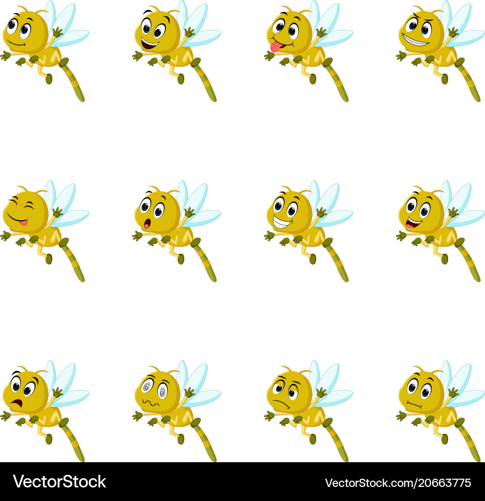 Dragonfly with different facial expressions Vector Image
