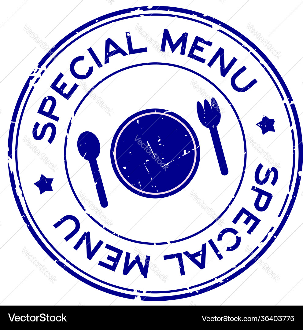 Grunge blue special menu word with dish spoon Vector Image