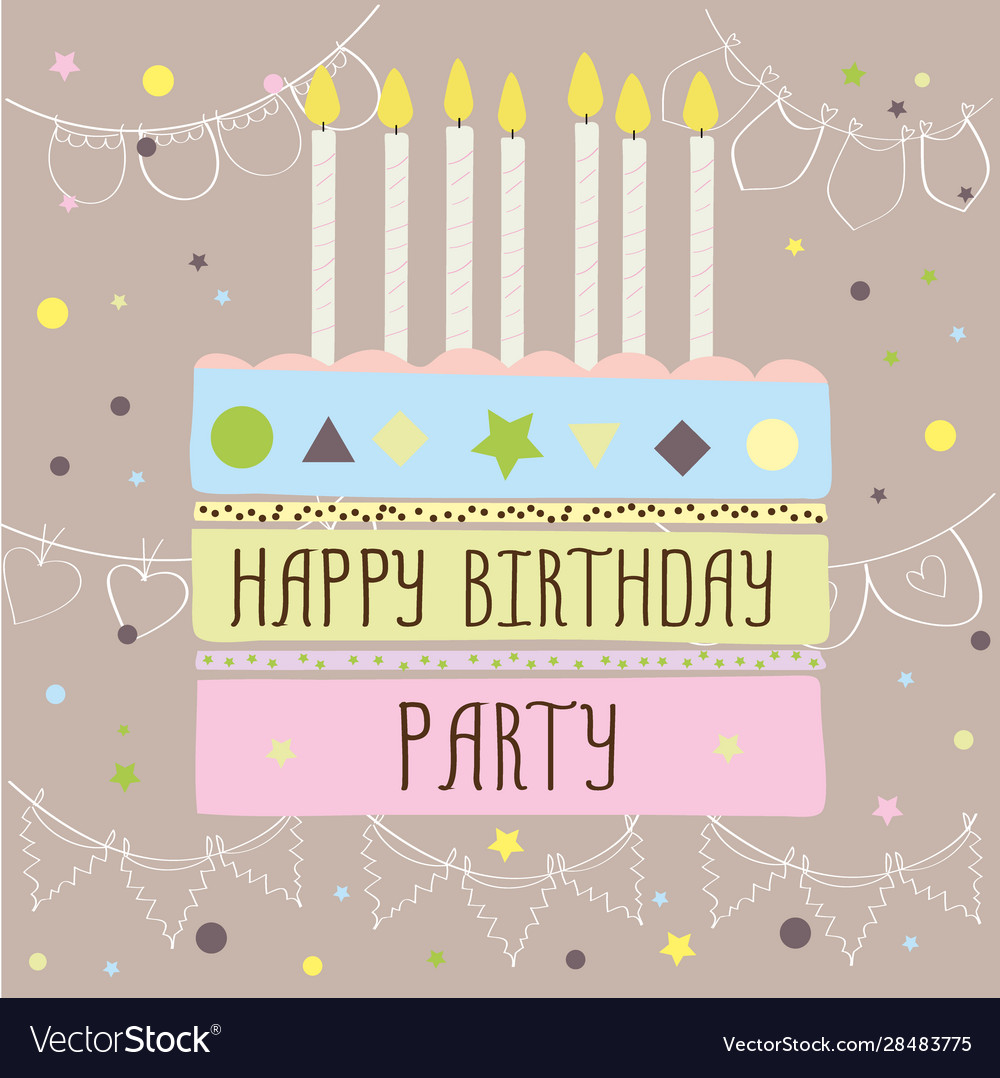 Happy birthday party cute card with cake Vector Image