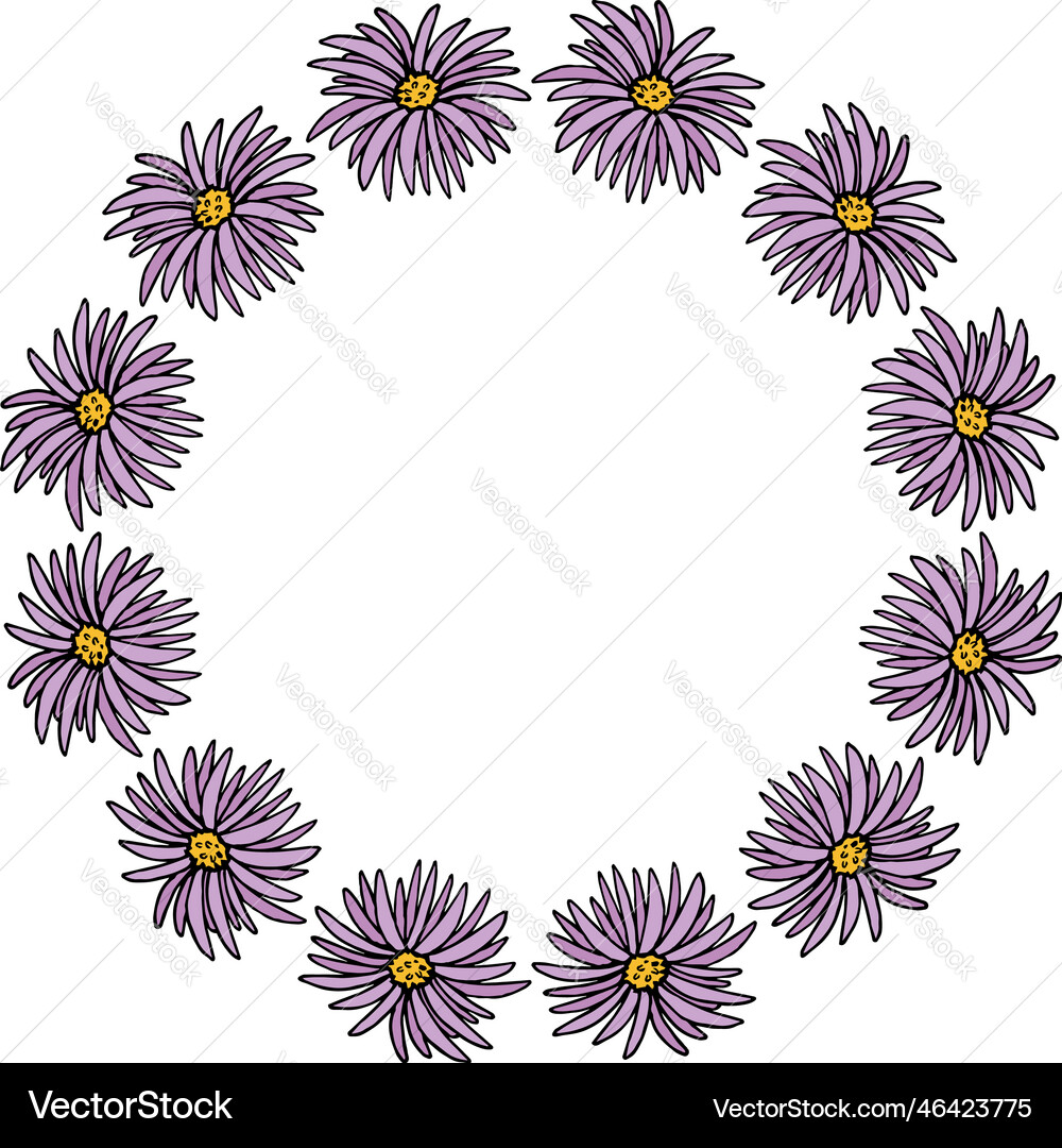 Round frame with beautiful aster alpinus on white Vector Image