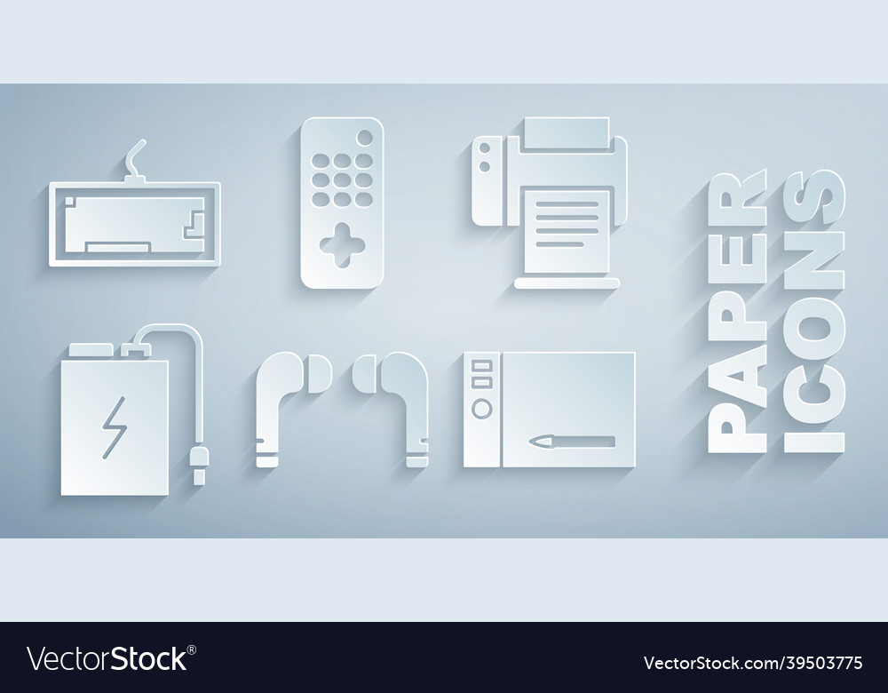 Set air headphones printer power bank Royalty Free Vector Set air headphones printer power bank Royalty Free Vector