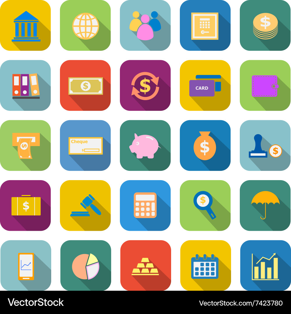 Banking color icons with long shadow Royalty Free Vector