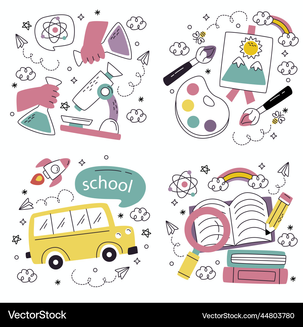Doodle hand drawn back school design stickers Vector Image