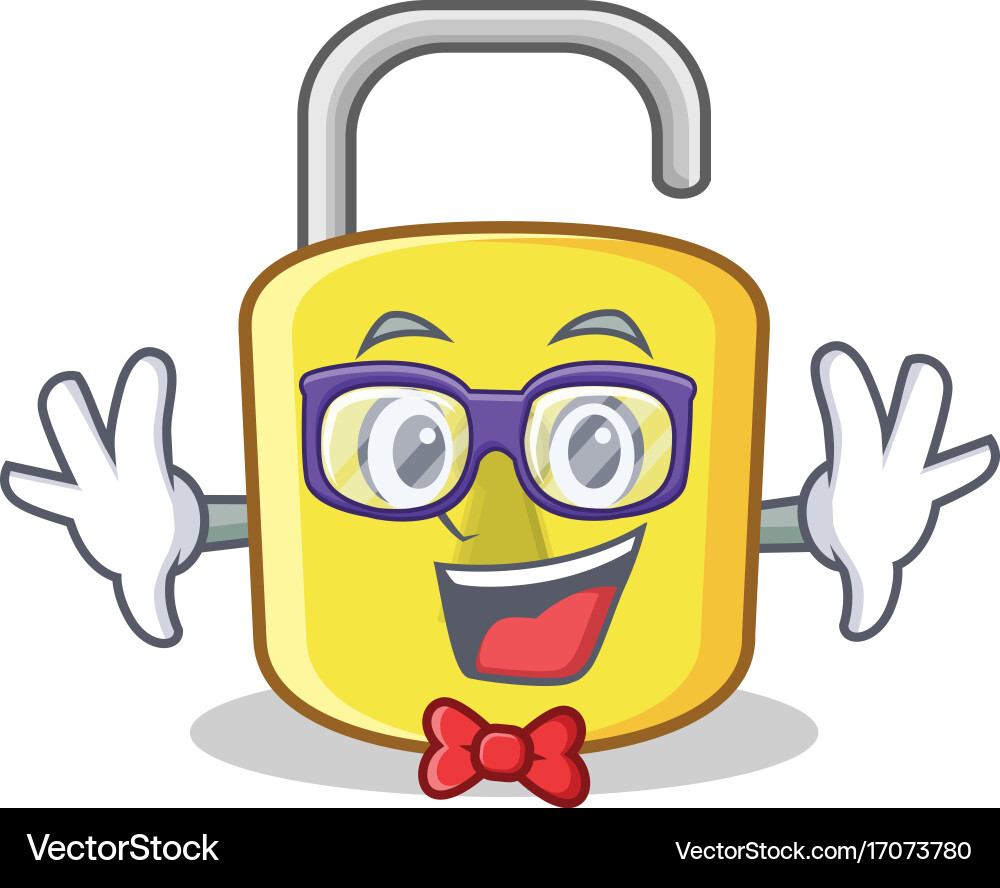 Geek yellow lock character mascot Royalty Free Vector Image