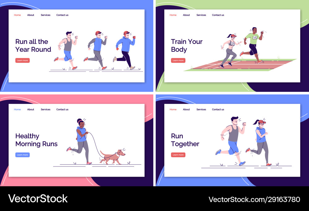 Jogging training landing page template set sport Vector Image