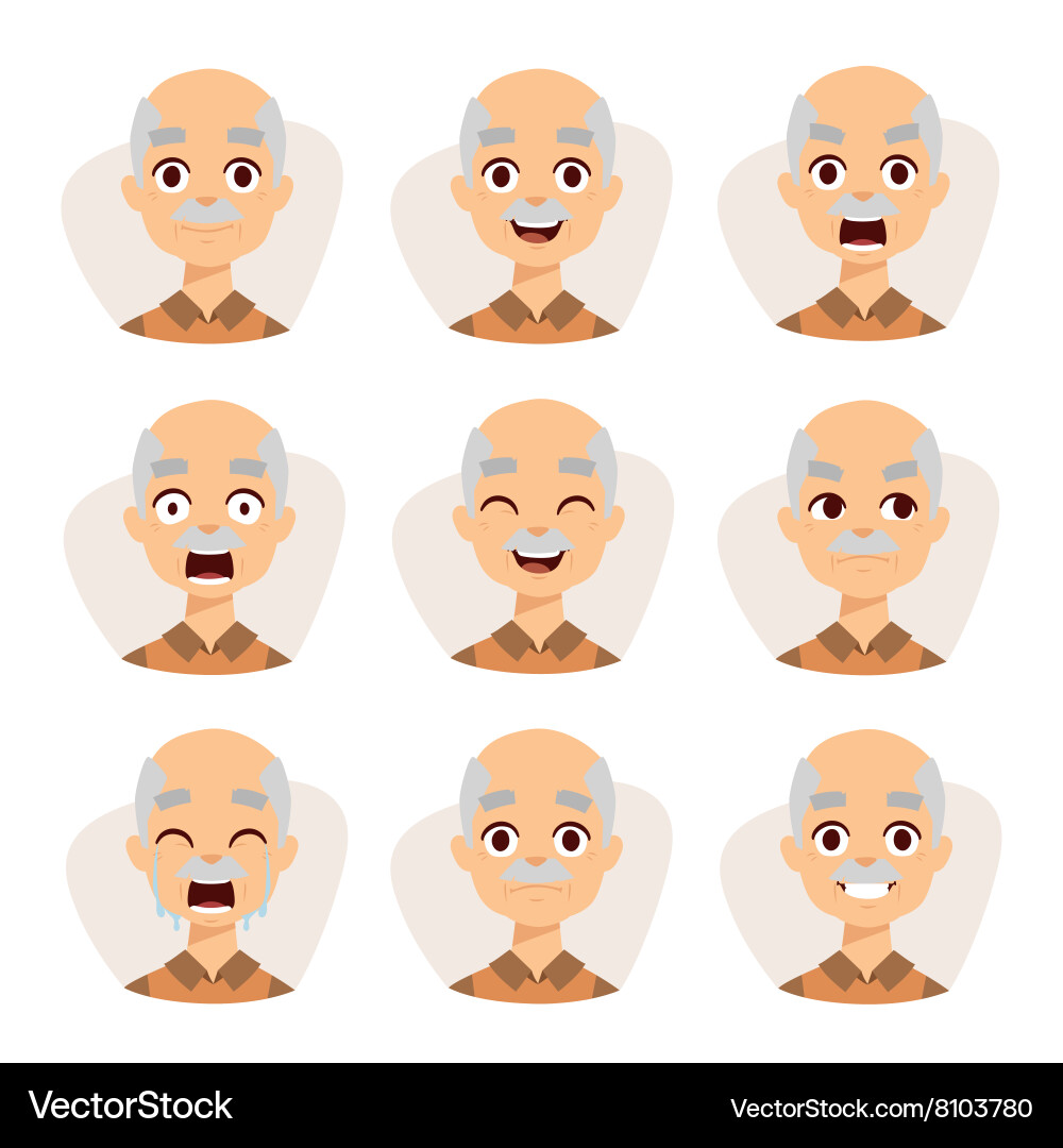 Set of an old man emotions simple flat design Vector Image