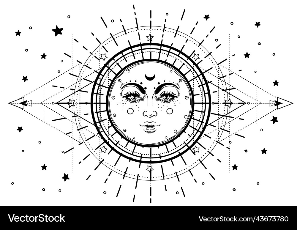Sun and triple moon pagan wicca goddess Royalty Free Vector