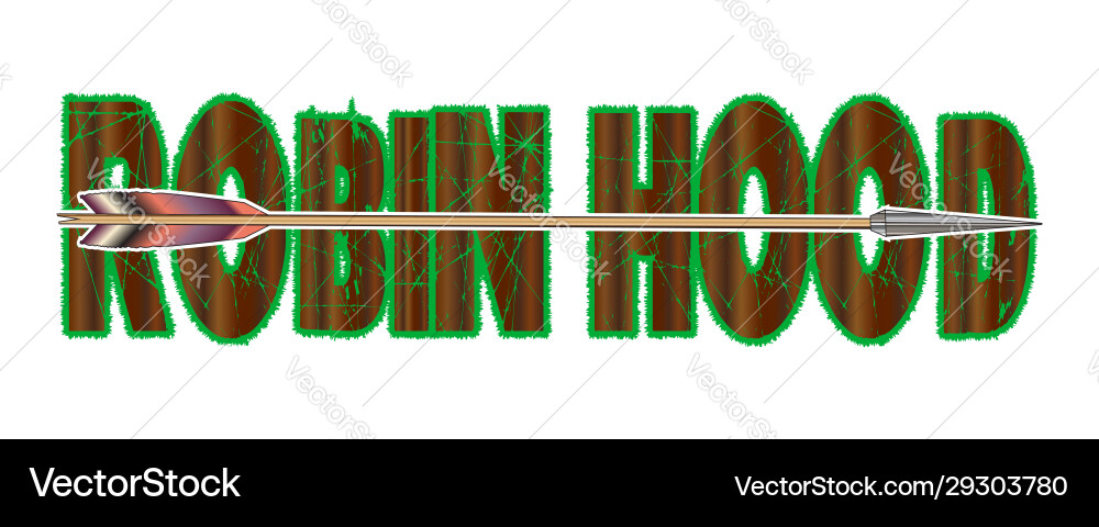 Text robin hood with longbow arrow Royalty Free Vector Image