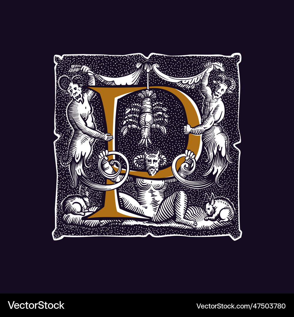 Witchcraft letter p logo gothic medieval initial Vector Image