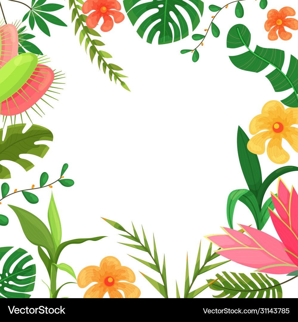 Beautiful frame with jungle leaves flowers Vector Image