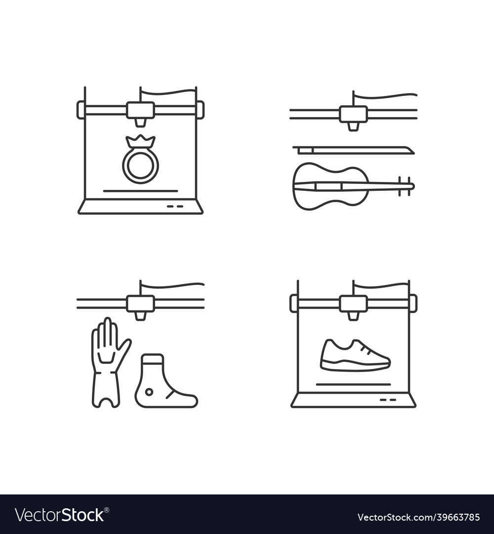 Building 3d objects process linear icons set Vector Image