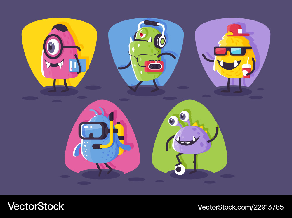 Collection student footballer diver monsters Vector Image