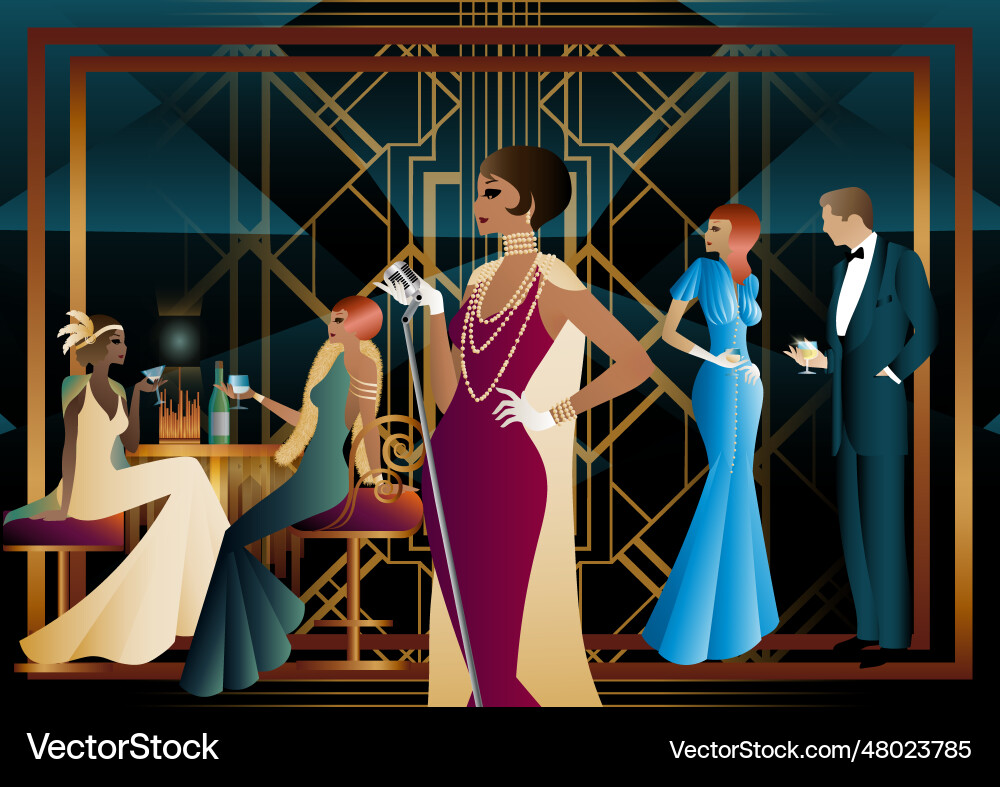 Girl singer singing with silver retro microphone Vector Image