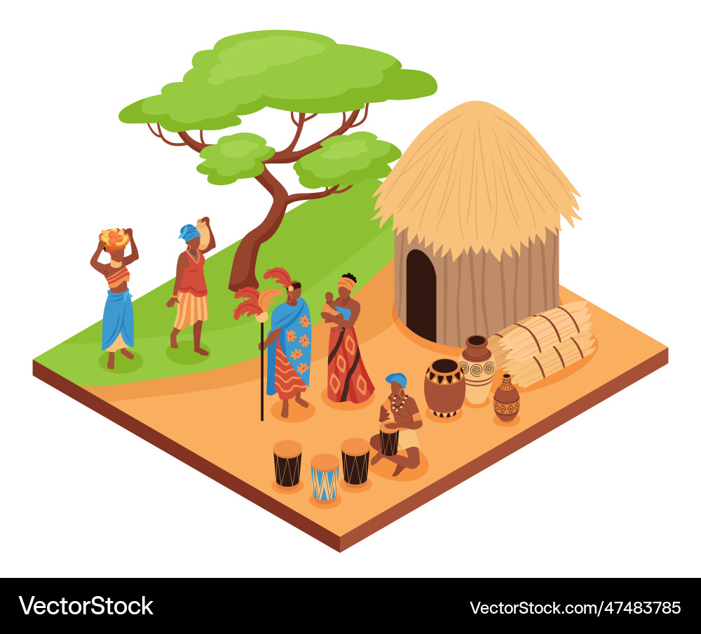 Isometric african dwelling composition Royalty Free Vector