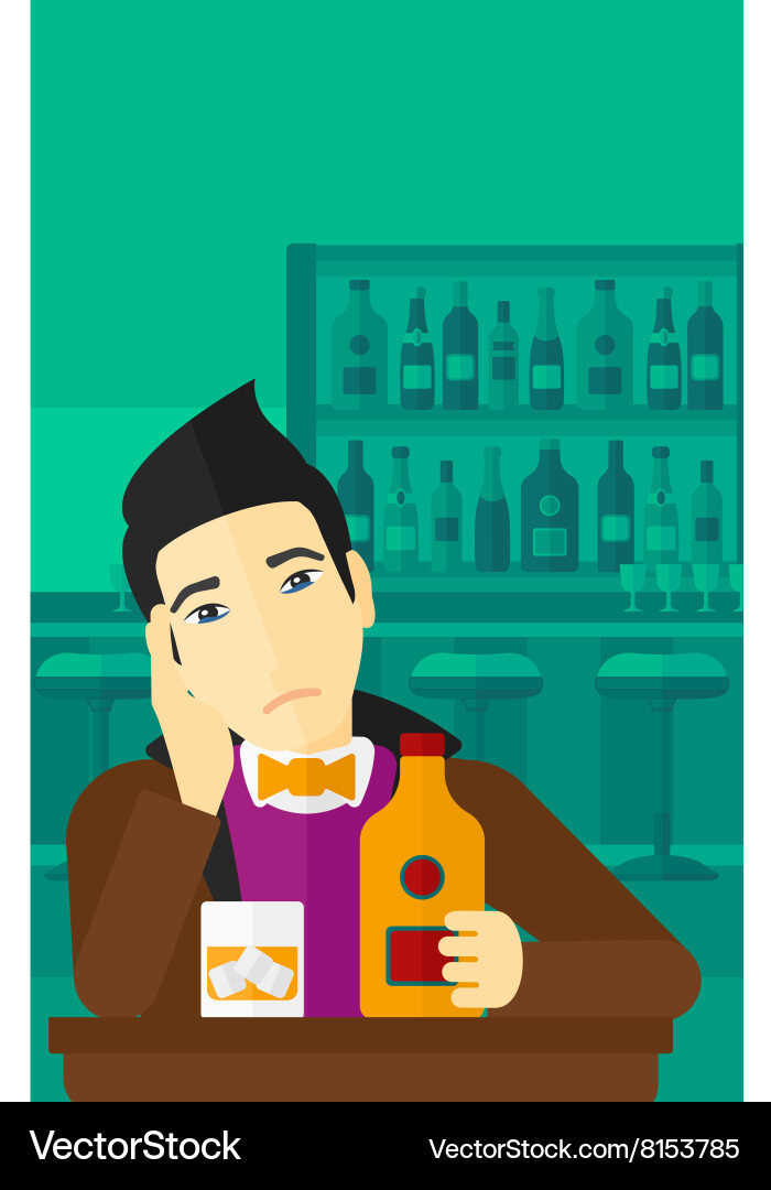 Sad man with bottle and glass Royalty Free Vector Image