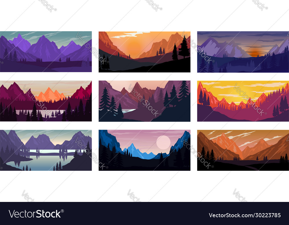 Set poster template with wild mountains Royalty Free Vector