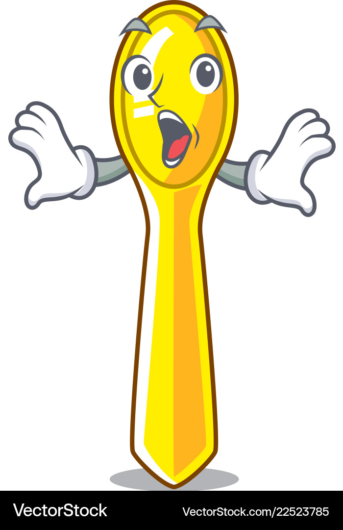 Surprised cartoon plastic spoon on the plate Vector Image