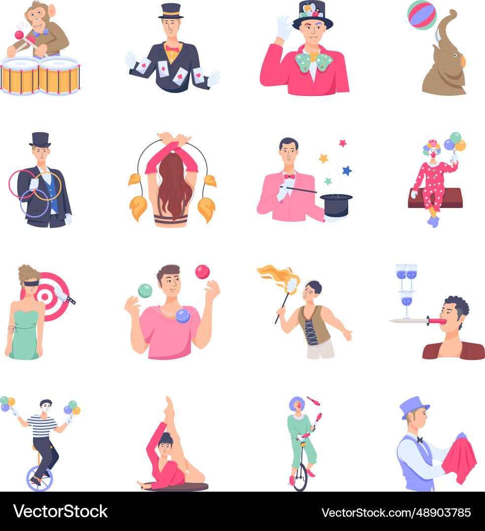 Trendy set of circus performers flat characters Vector Image