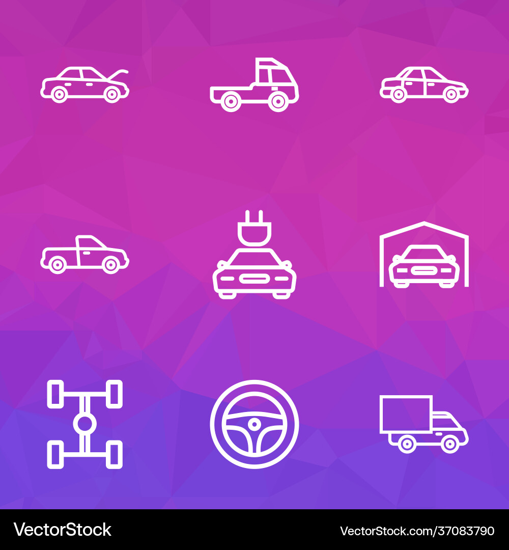 Auto icons line style set with steering wheel Vector Image