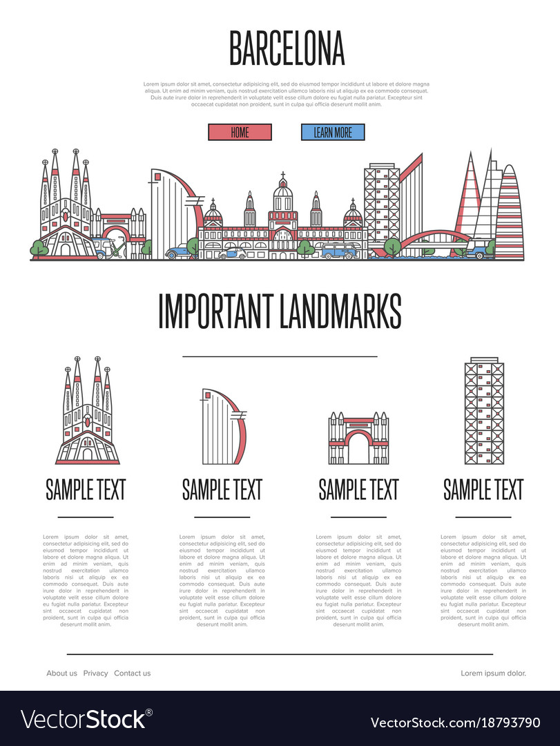 Barcelona travel infographics in linear style Vector Image