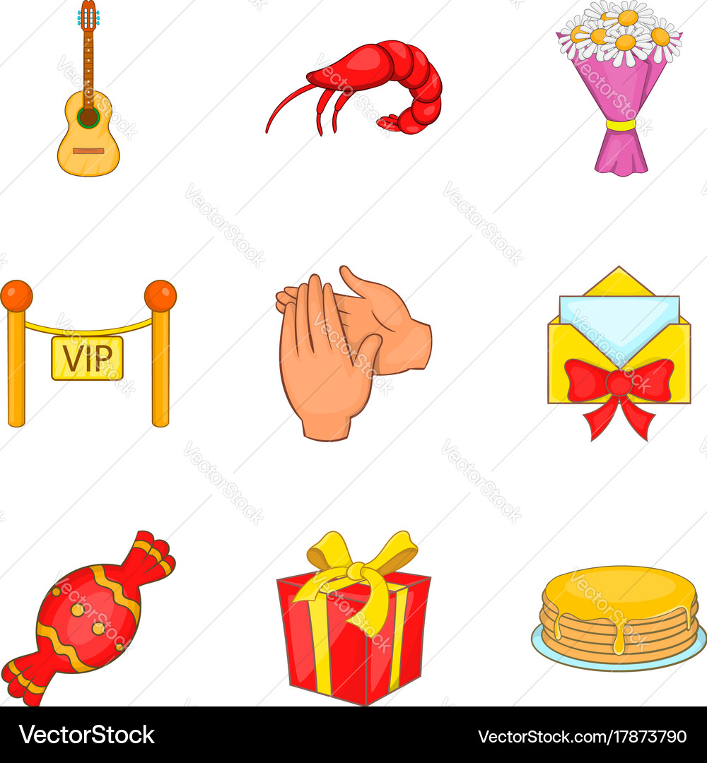 Dinner party icons set cartoon style Royalty Free Vector