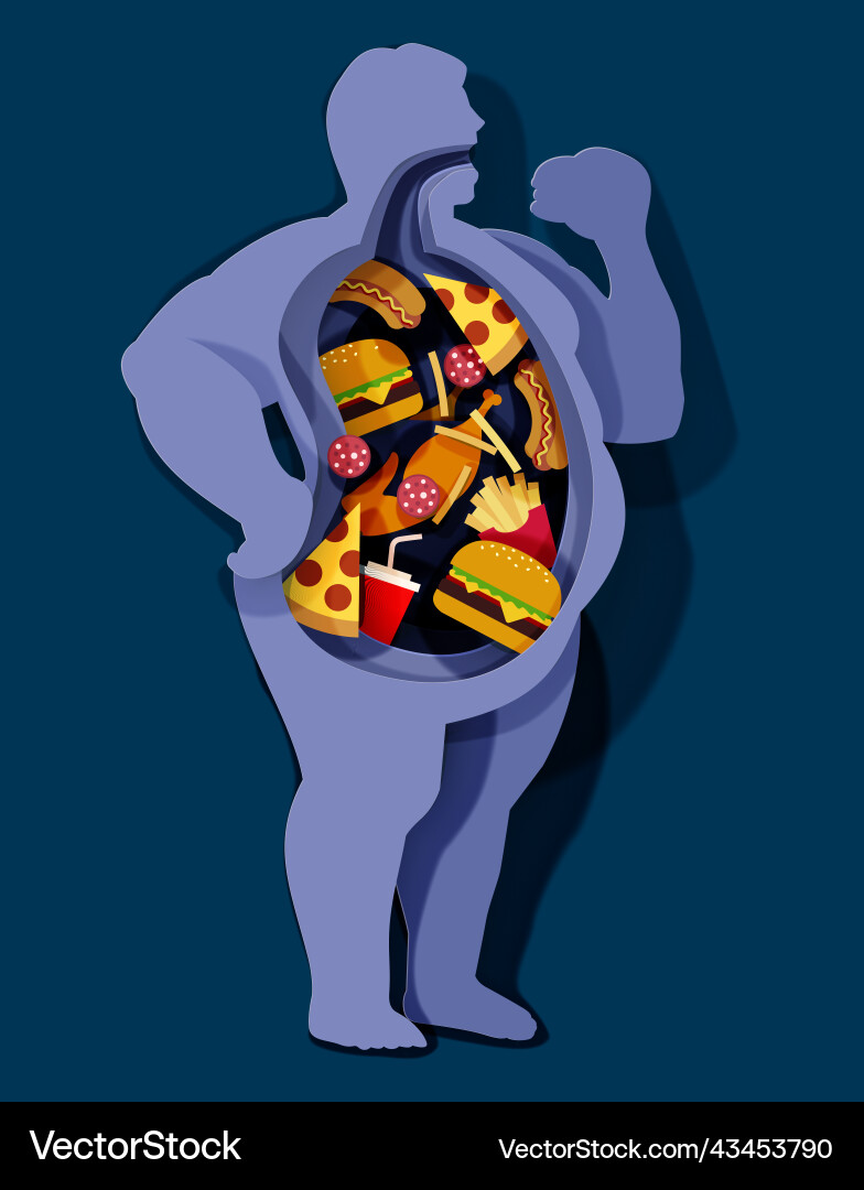 Excess weight man paper cut design Royalty Free Vector Image