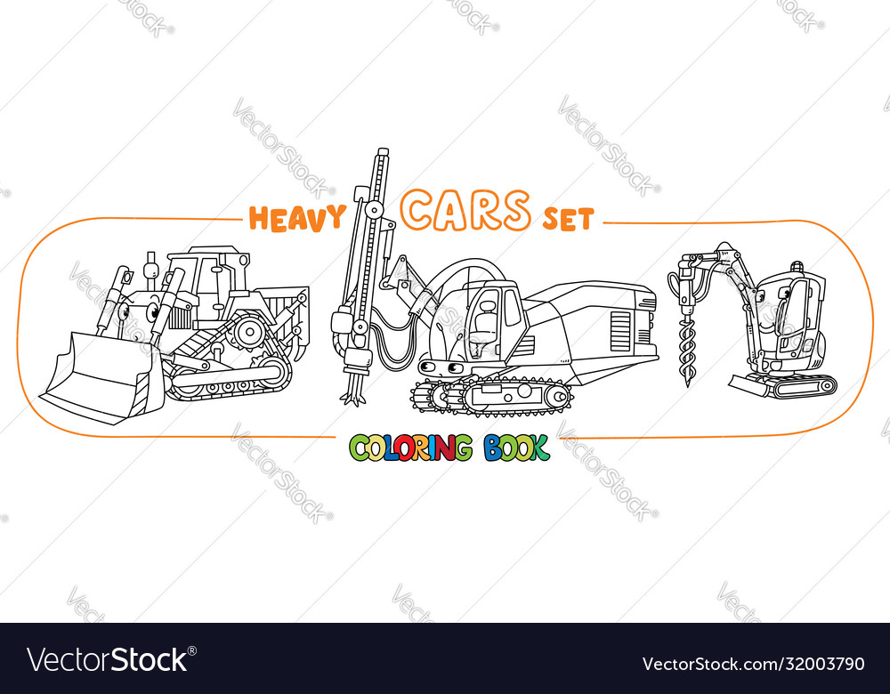 Funny construction cars set coloring book for kids