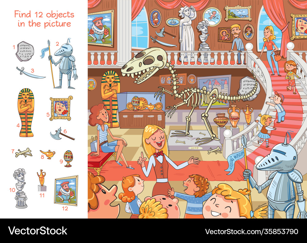 Natural history museum find objects in picture Vector Image