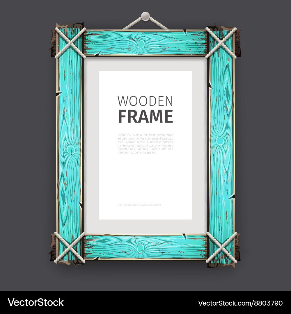 Old wooden frame with cyan paint Royalty Free Vector Image