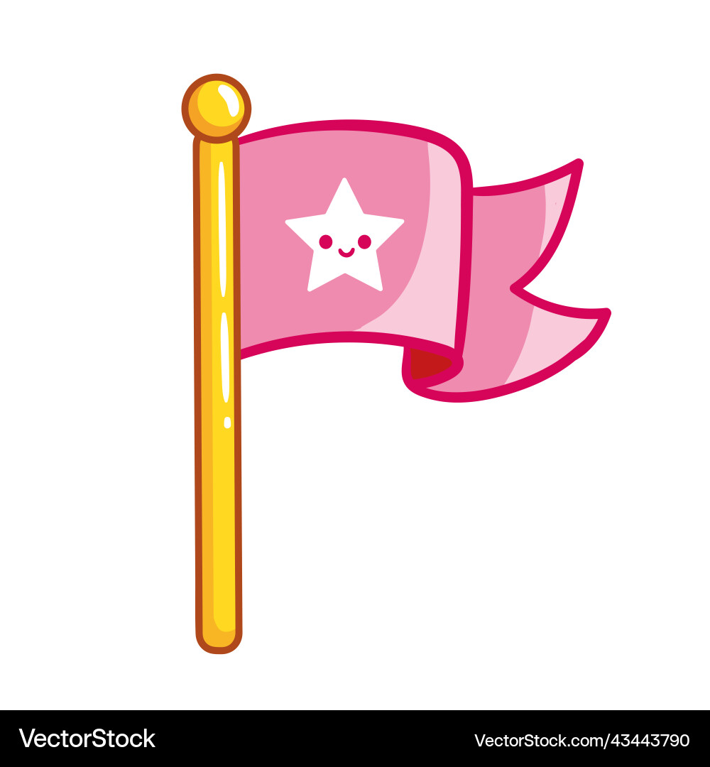 Pink flag with a wooden handle on a white Vector Image