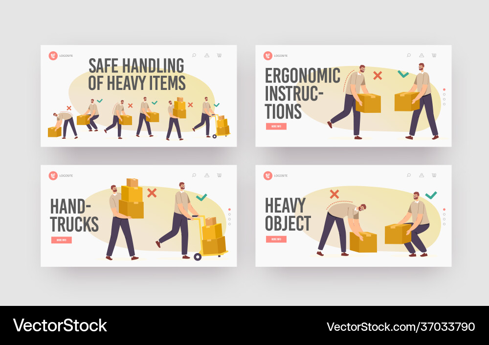 Safe handling heavy items landing page template Vector Image