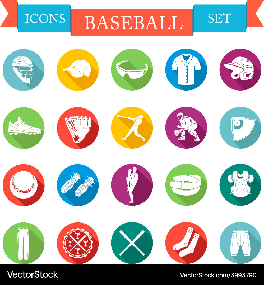 Set of icons flat about baseball Royalty Free Vector Image
